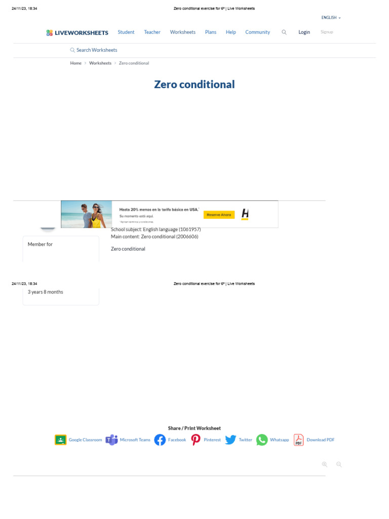 Zero Conditional Exercise For 6º Live Worksheets Pdf Worksheet 3078