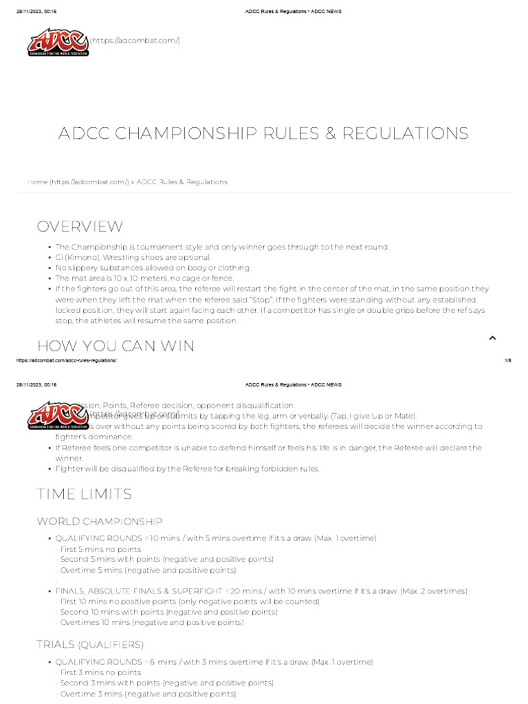 ADCC Rules & Regulations - ADCC NEWS | PDF | Mixed Martial Arts ...