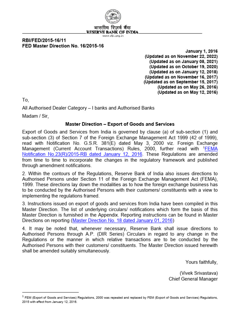 RBI Master Circular On Export | PDF | Banks | Factoring (Finance)