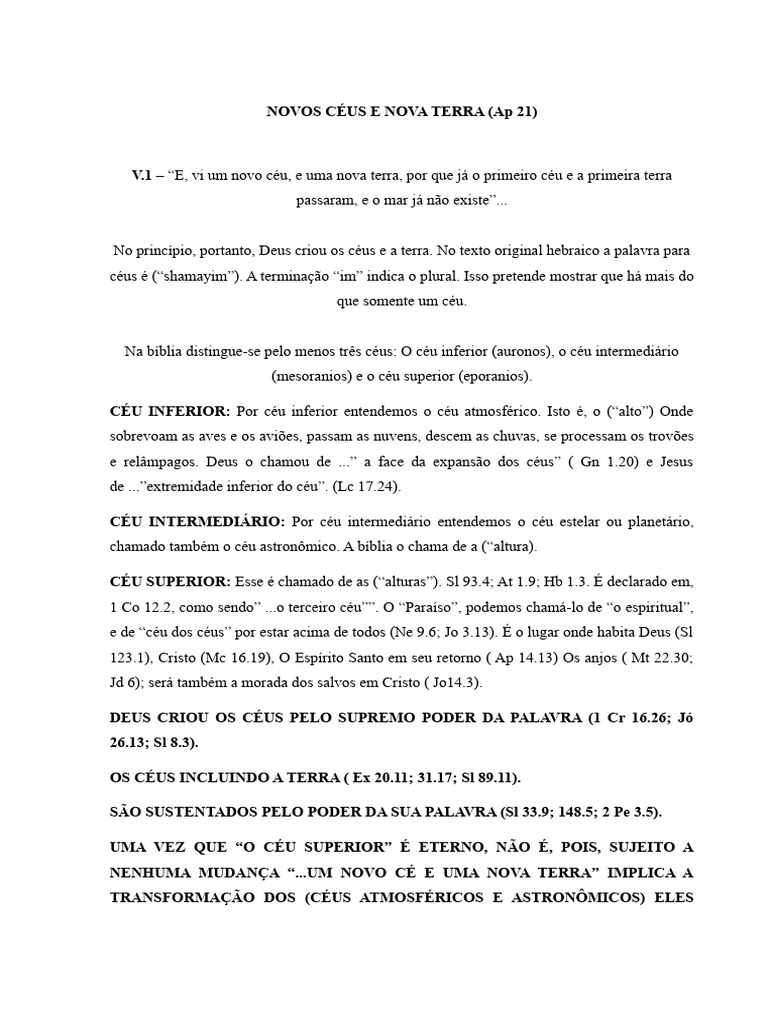 Novos Céus E Nova Terra Pdf Céu Deus