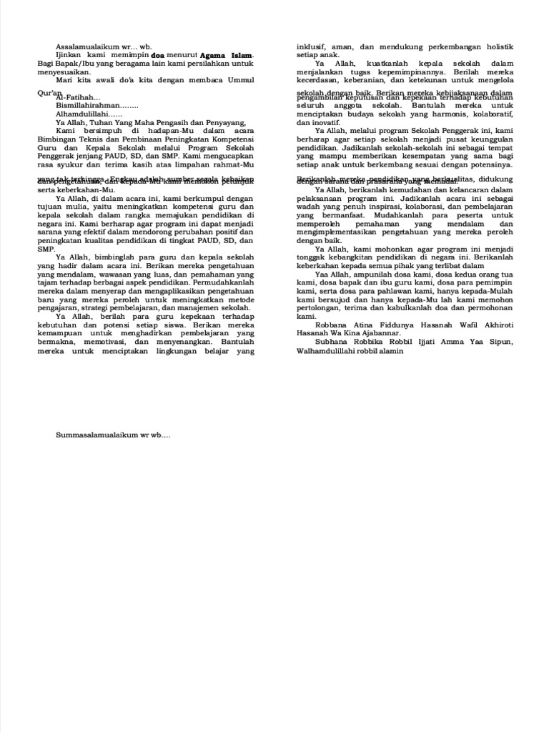 PDF Doa Pembukaan Bimtek Guru Dan Kepsek 2023 - Compress | PDF