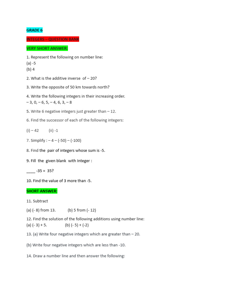 GR 6 (QB) CH-6 | PDF | Integer | Numbers
