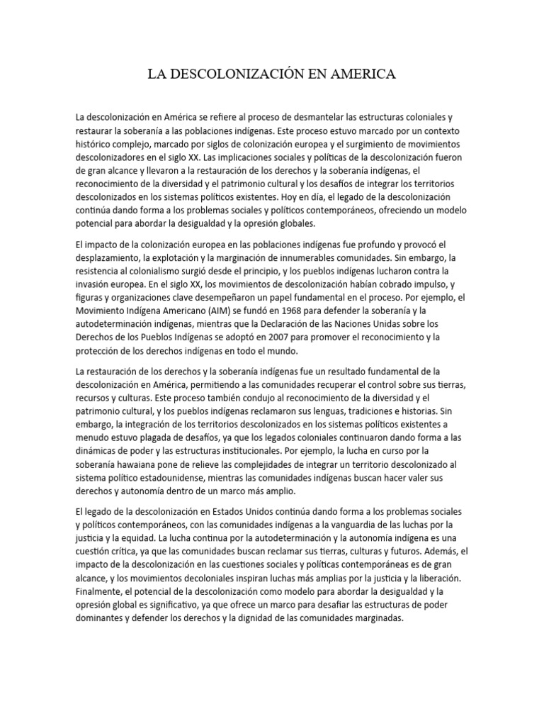 La Descolonización en America | PDF | Descolonización | Colonialismo