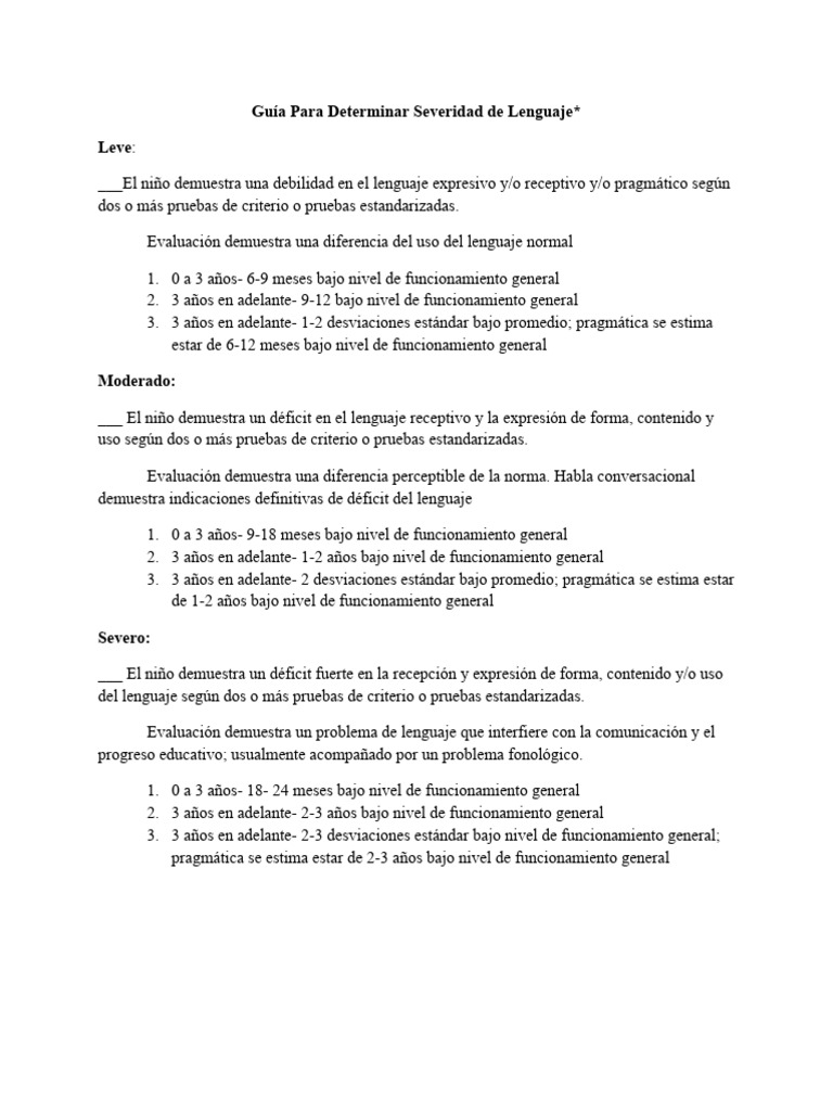 Guía de Severidad del Lenguaje Infantil | PDF | Ciencia cognitiva ...