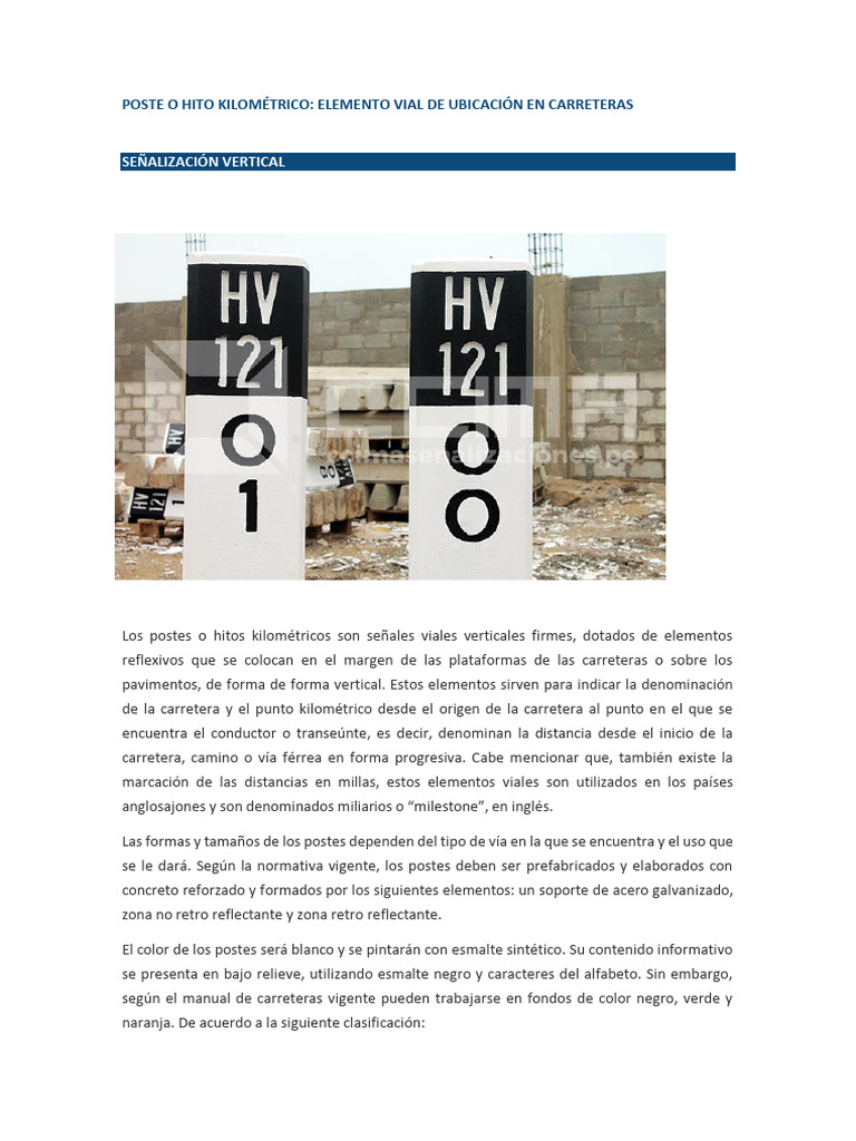 Poste o Hito Kilométrico | Descargar gratis PDF | La carretera | Transporte
