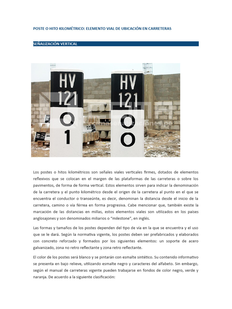 Poste o Hito Kilométrico | PDF | La carretera | Transporte