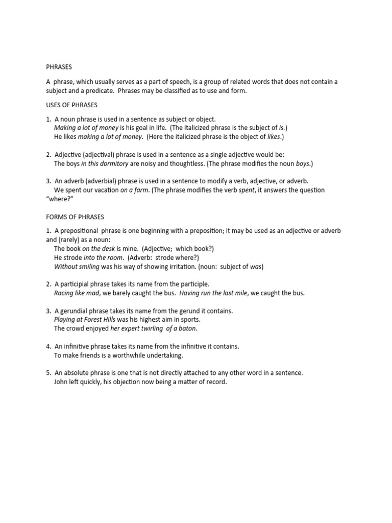 PHRASES CLAUSES W Quiz For Google Class | PDF | Adverb | Adjective