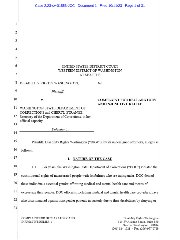 DRW v. DOC Complaint | PDF | Transgender | LGBTQIA+ Studies