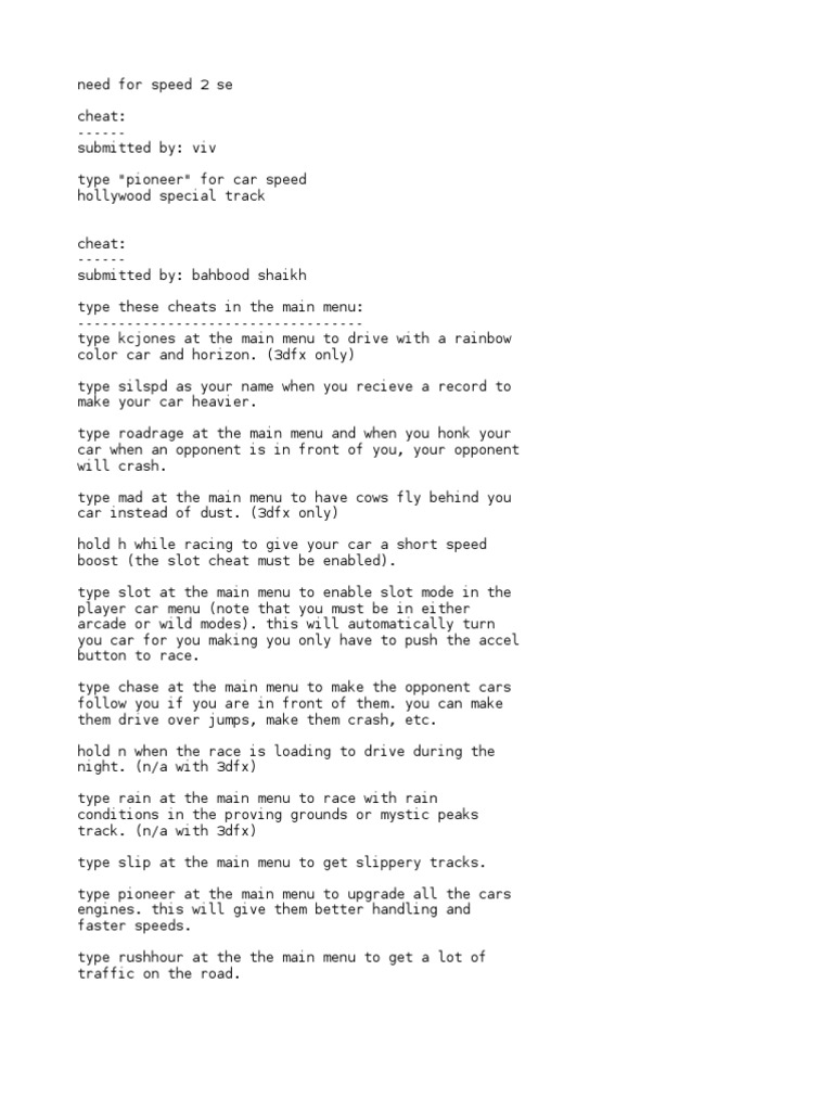 Need For Speed 2 SE-pccheat | PDF | Motor Vehicle | Vehicles