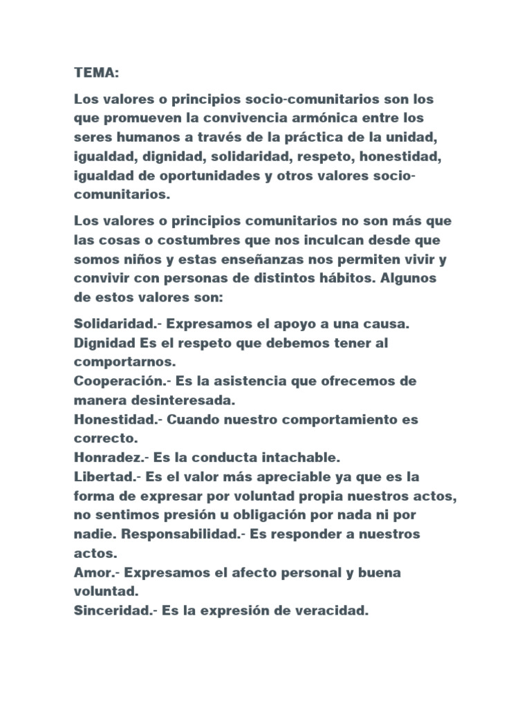 Valores Sociocomunitarios | PDF