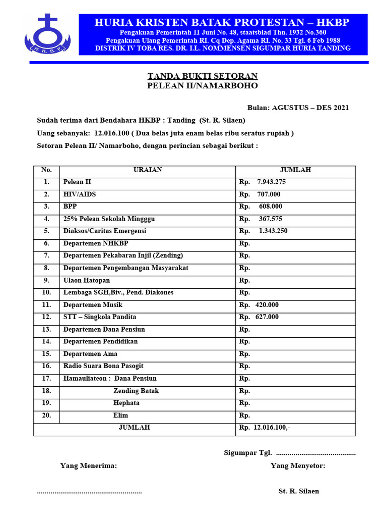 Tanda Bukti Setoran | PDF