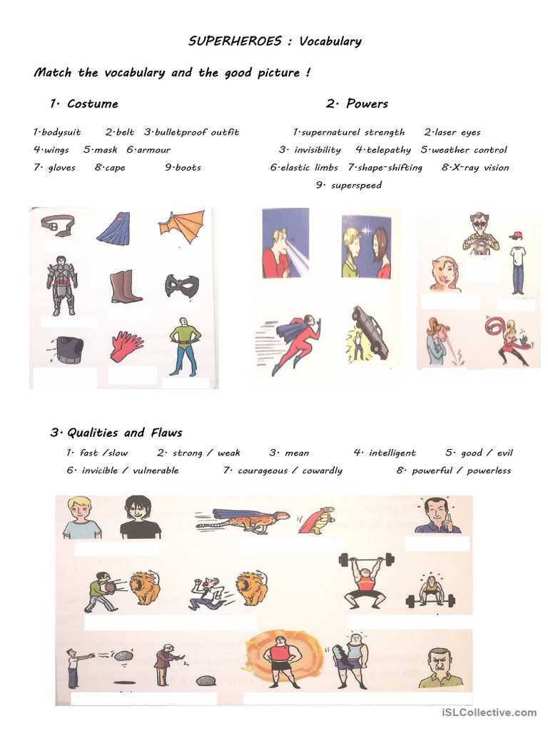 Super Heroes Vocabulary Part 1 | PDF