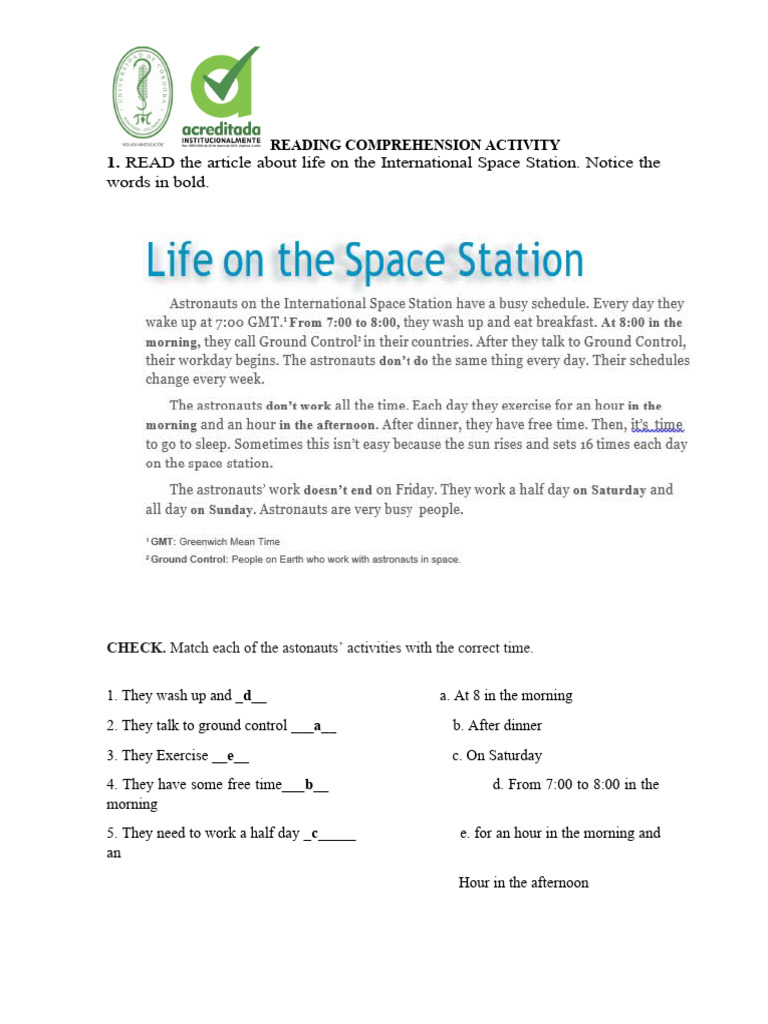 Astronauts Reading Act Simple Present | PDF