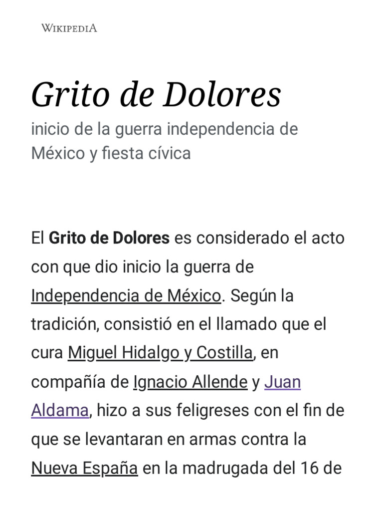 Grito de Dolores: Inicio de la Independencia | PDF