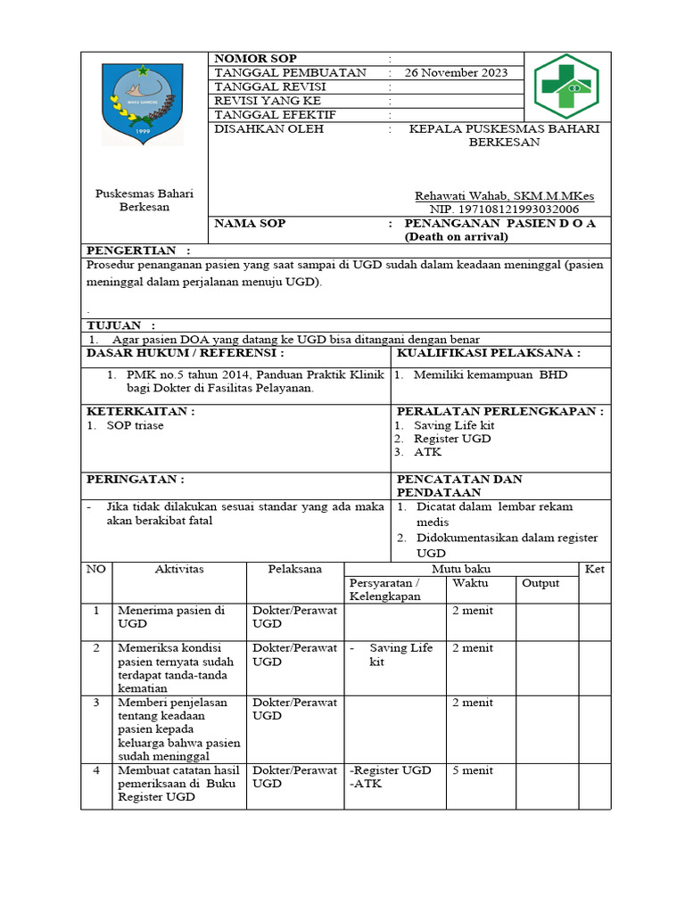 Penanganan Pasien Death On Arrival | PDF