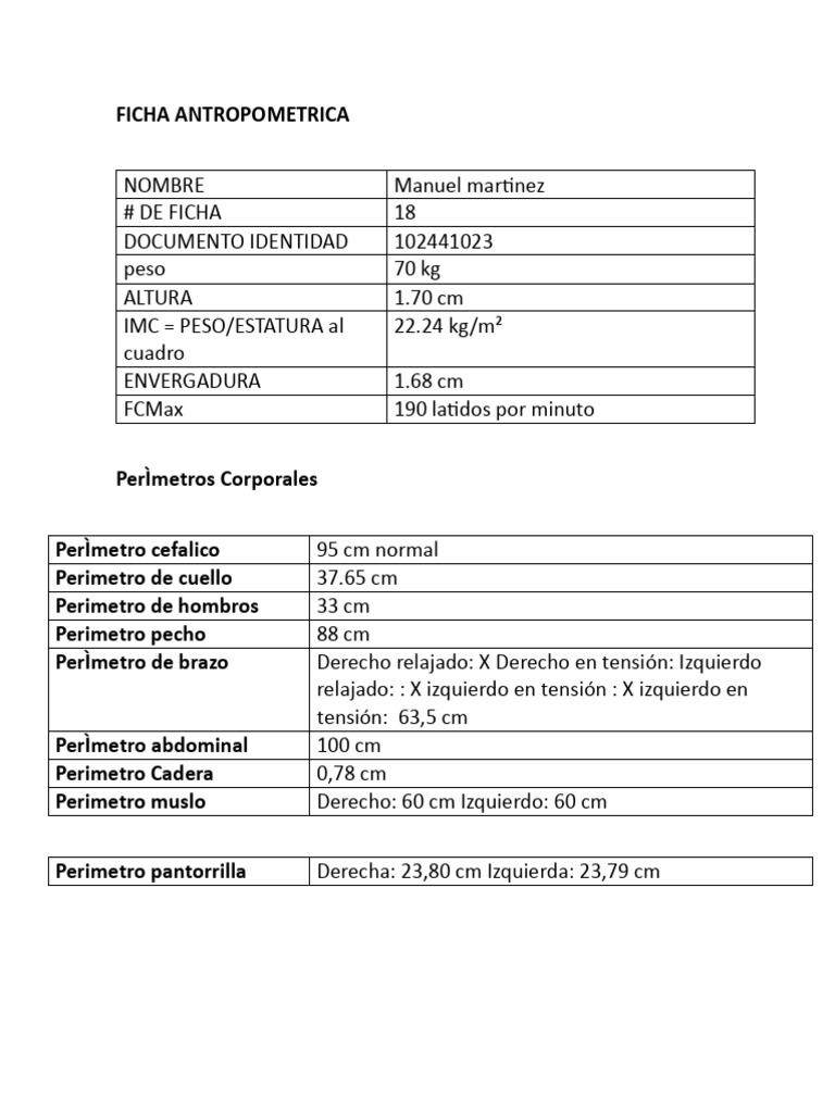 Ficha Antropometrica | PDF