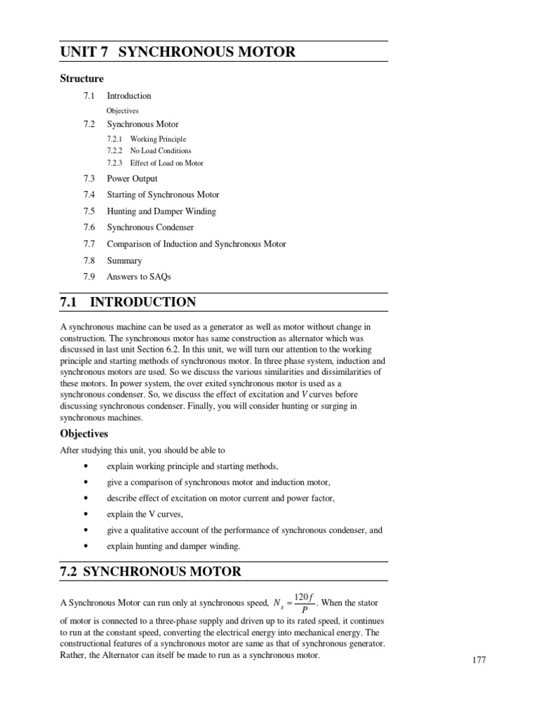 Synchronous Motor UNIT 7 SYNCHRONOUS MOT | PDF | Electric Motor | Electrodynamics