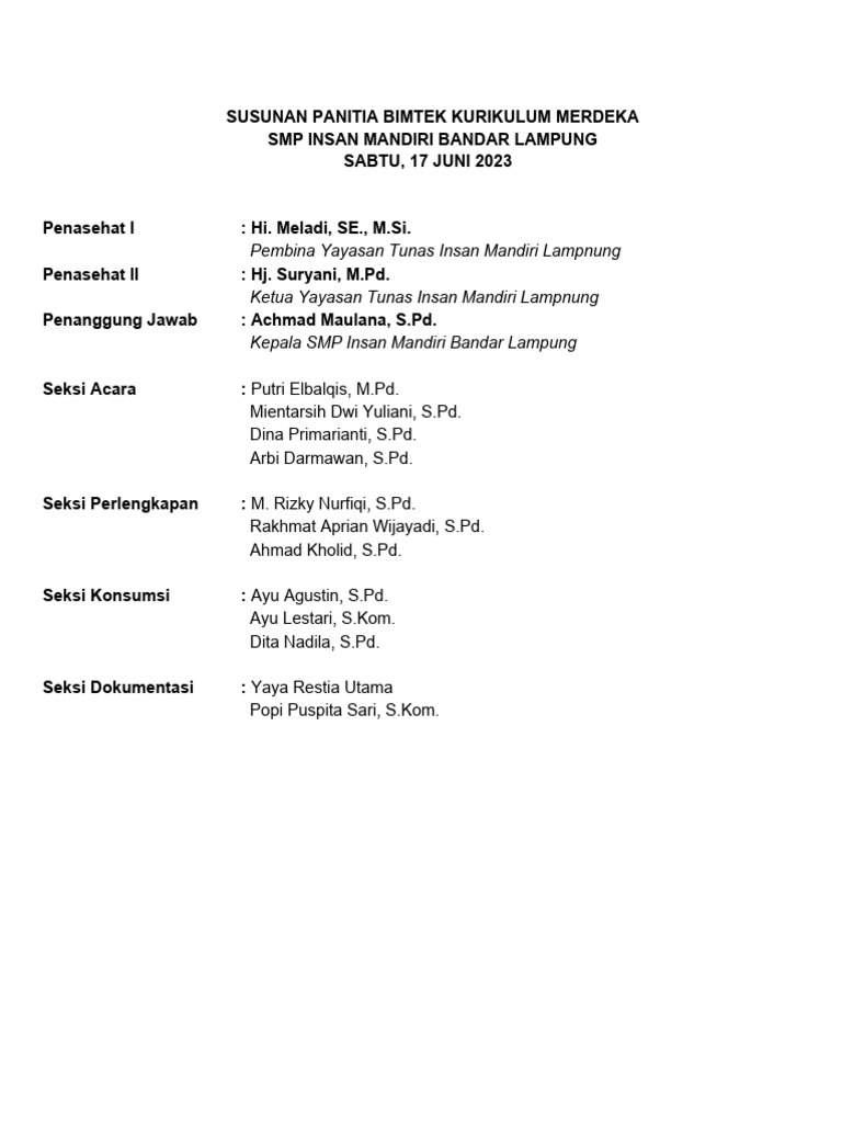 Rundown Acara Bimtek Smpim | PDF