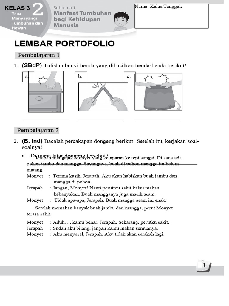 Lembar Portofolio Bupena 3a Tema 2 Sub 1 | PDF