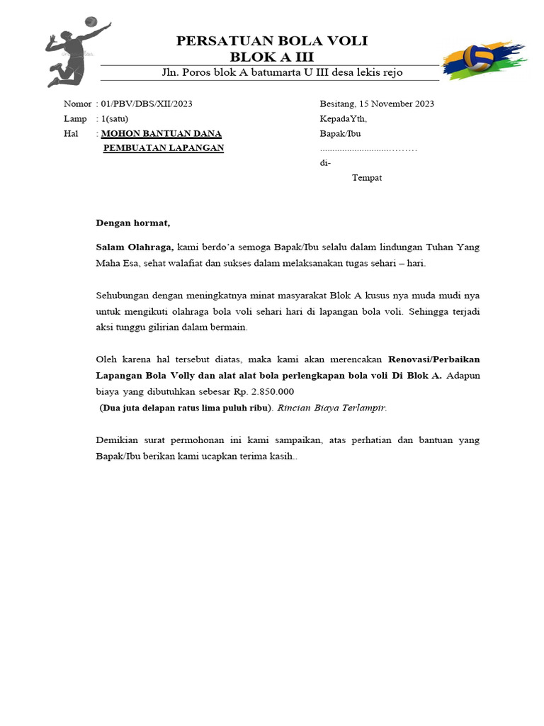 Permohonan Dana Renovasi Lapangan | PDF | Griya & Taman
