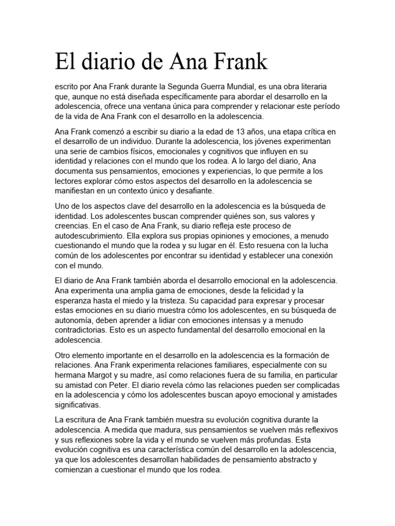 El Diario de Ana Frank | PDF | Las emociones | Adolescencia