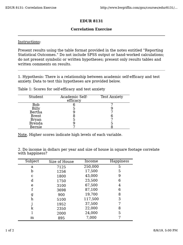 Correlation Exercise | PDF | Hypothesis