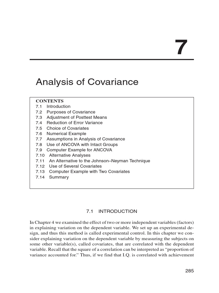 Stevens 2007 ANCOVA Chapter | PDF | Analysis Of Covariance | Dependent ...