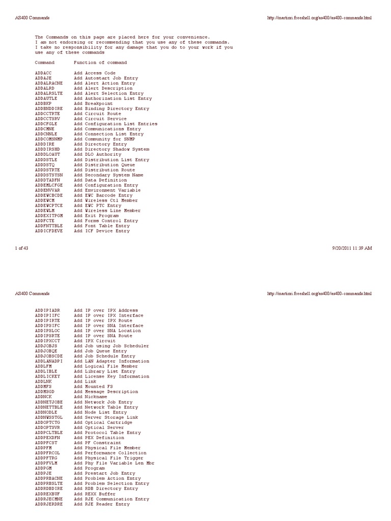 AS400 Commands | PDF | Internet Protocols | Internet Standards