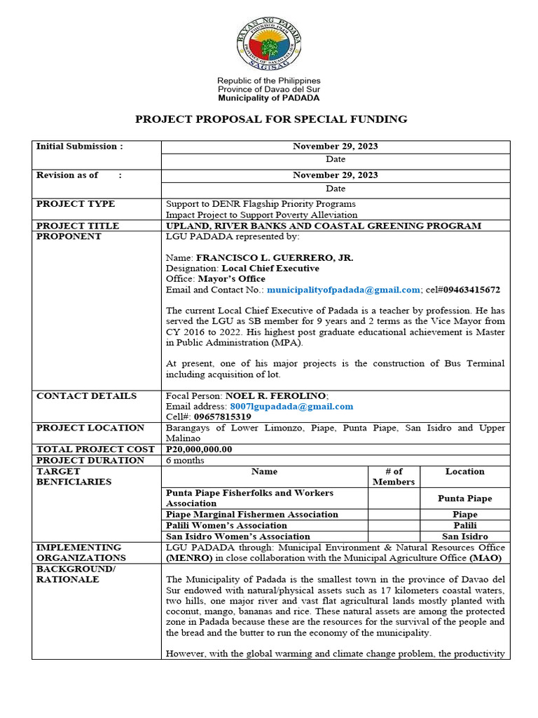 Project Proposal Coastal and Upland Greening program-DENR | PDF ...