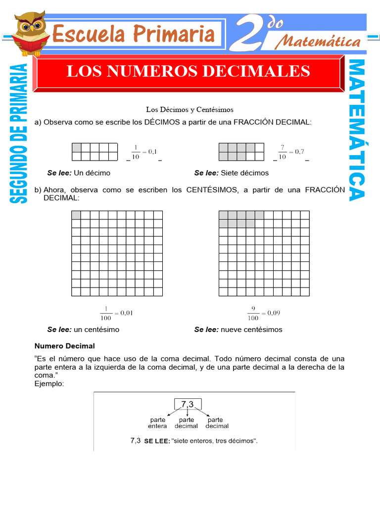 Los Numeros Decimales para Segundo de Primaria | PDF | Decimal ...