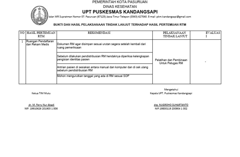Bukti Tindak Lanjut Rekomendasi Di RTM 2022 | PDF