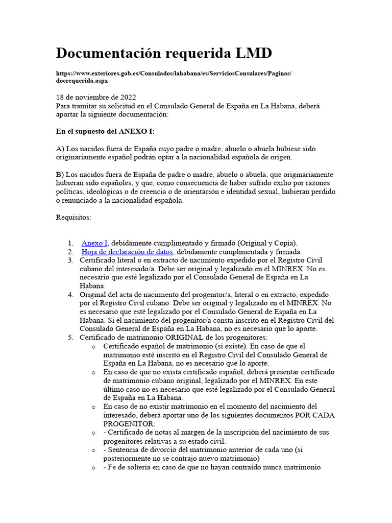 Documentación Requerida LMD | PDF | Matrimonio | Certificado de nacimiento