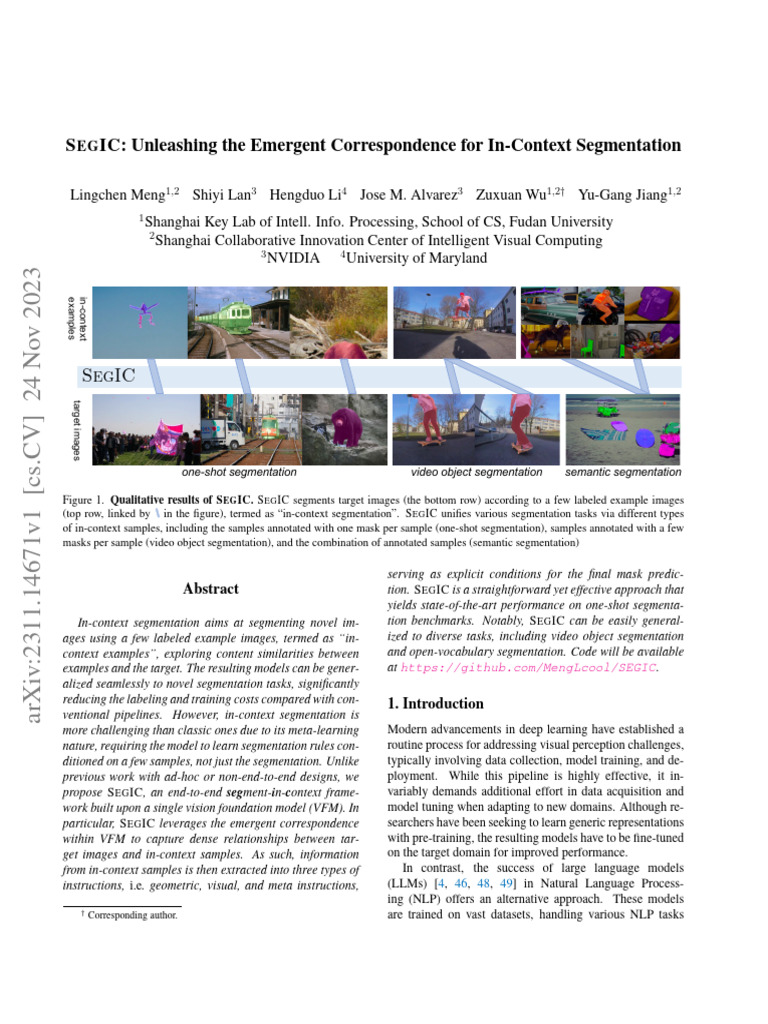 S IC: Unleashing The Emergent Correspondence For In-Context Segmentation | PDF | Image ...