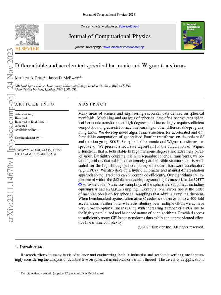 Journal of Computational Physics: Di Fferentiable and Accelerated ...