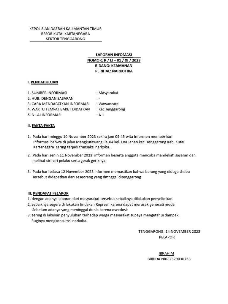 Laporan Informasi Reskrim | PDF