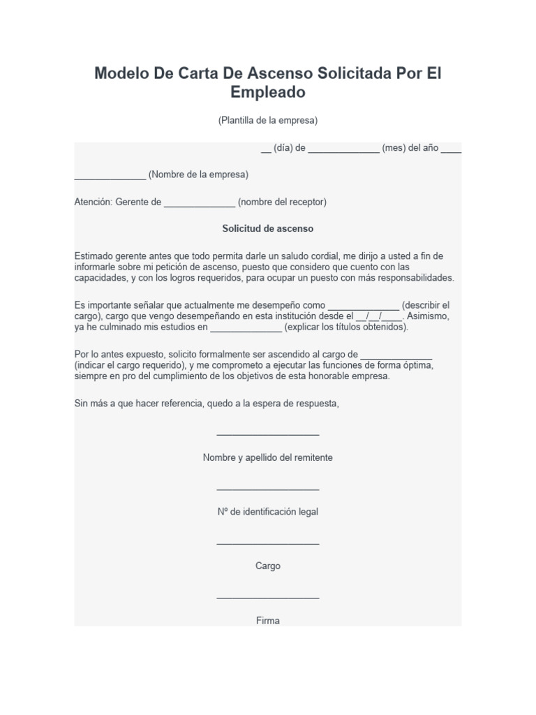 Modelo de Carta de Ascenso Solicitada Por El Empleado | PDF
