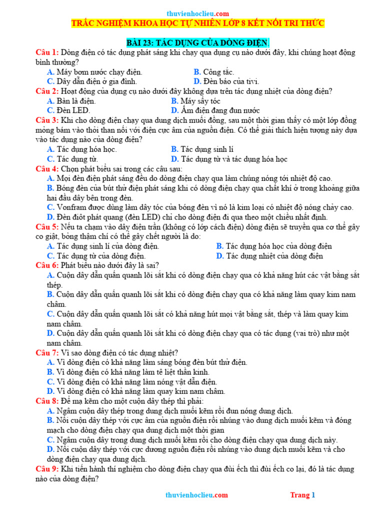 Trac Nghiem KHTN 8 KNTT Bai 23 | PDF