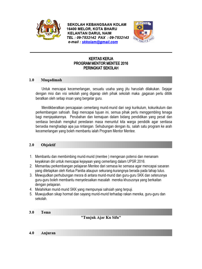 Kertas Kerja Mentor Mentee 2016 | PDF