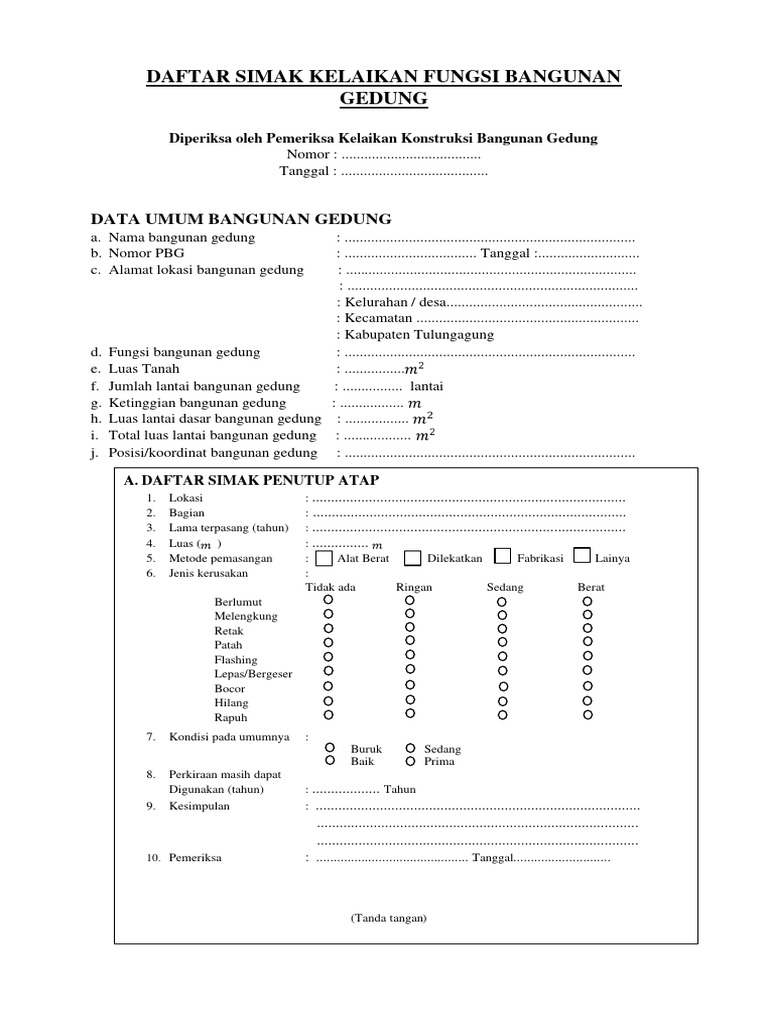 Daftar Simak Kelaikan Fungsi Bangunan Gedung-New | PDF