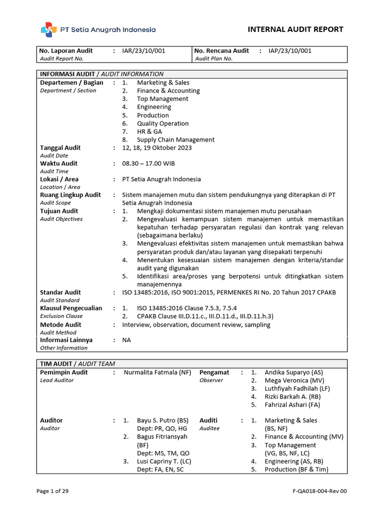 IAR-23!10!001 Internal Audit Report 2023 | PDF | Bisnis | Teknologi ...