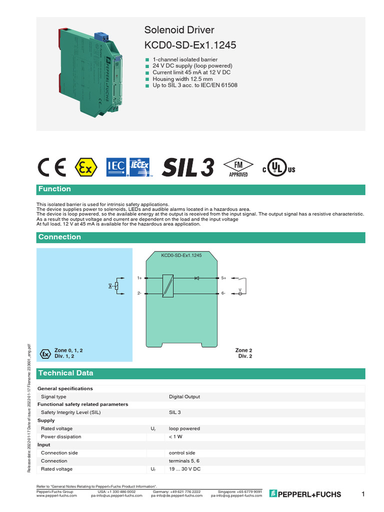 Solenoid Driver KCD0-SD-Ex1.1245: Function | PDF