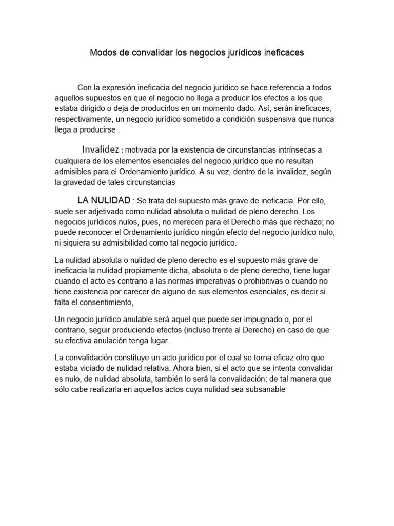 Modos de convalidar negocios ineficaces | PDF | Finanzas y dinero