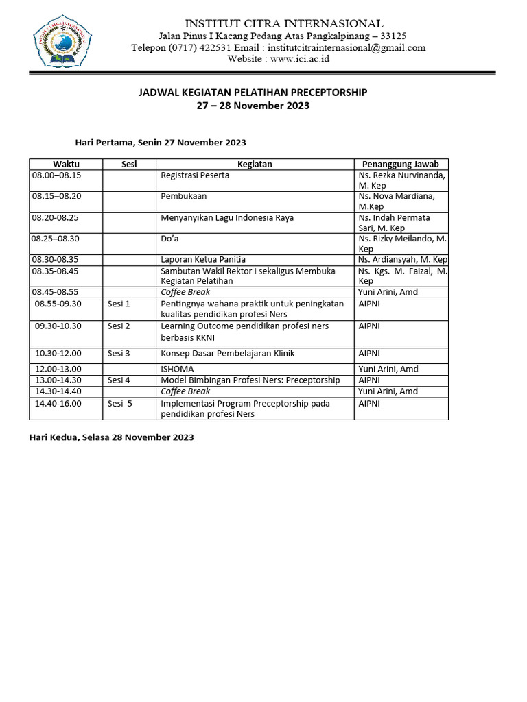 Jadwal Pelatihan Preceptorship 2023 | PDF