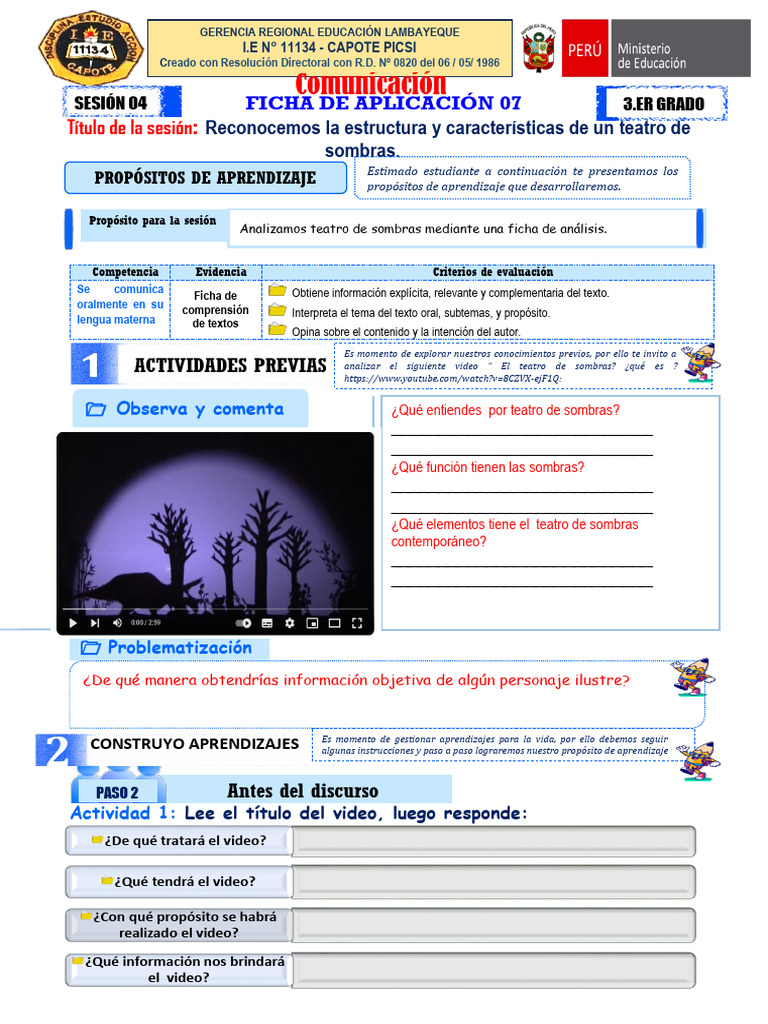 3° - Ficha - de - Aplicación-Sesión 7°-Sem.4-Exp.7-Com | PDF