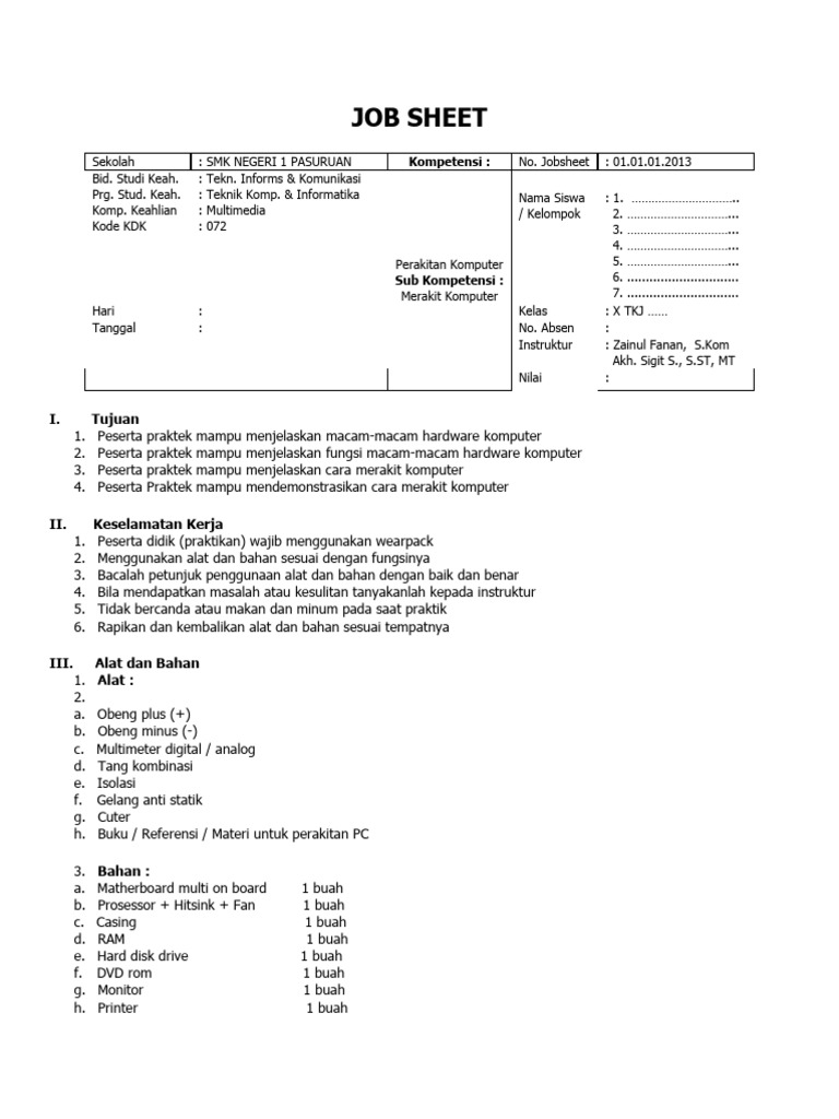 Job Sheet | PDF