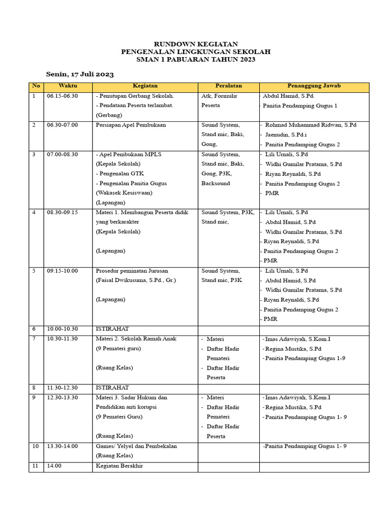 Rundown Kegiatan Dan Pembagian Tugas | PDF