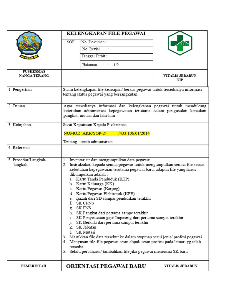 Sop Kelengkapan File Pegawai | PDF