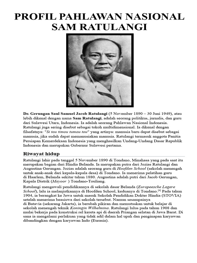 Profil Pahlawan Nasional Sam Ratulangi | PDF