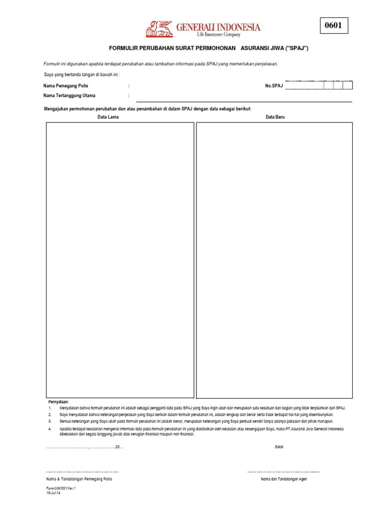 Formulir Perubahan SPAJ Asuransi Jiwa | PDF