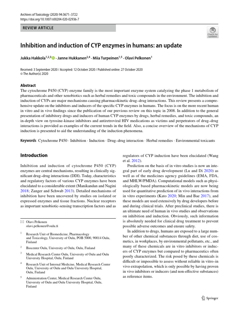 Inhibition and Induction of CYP Enzymes in Humans: An Update | PDF ...